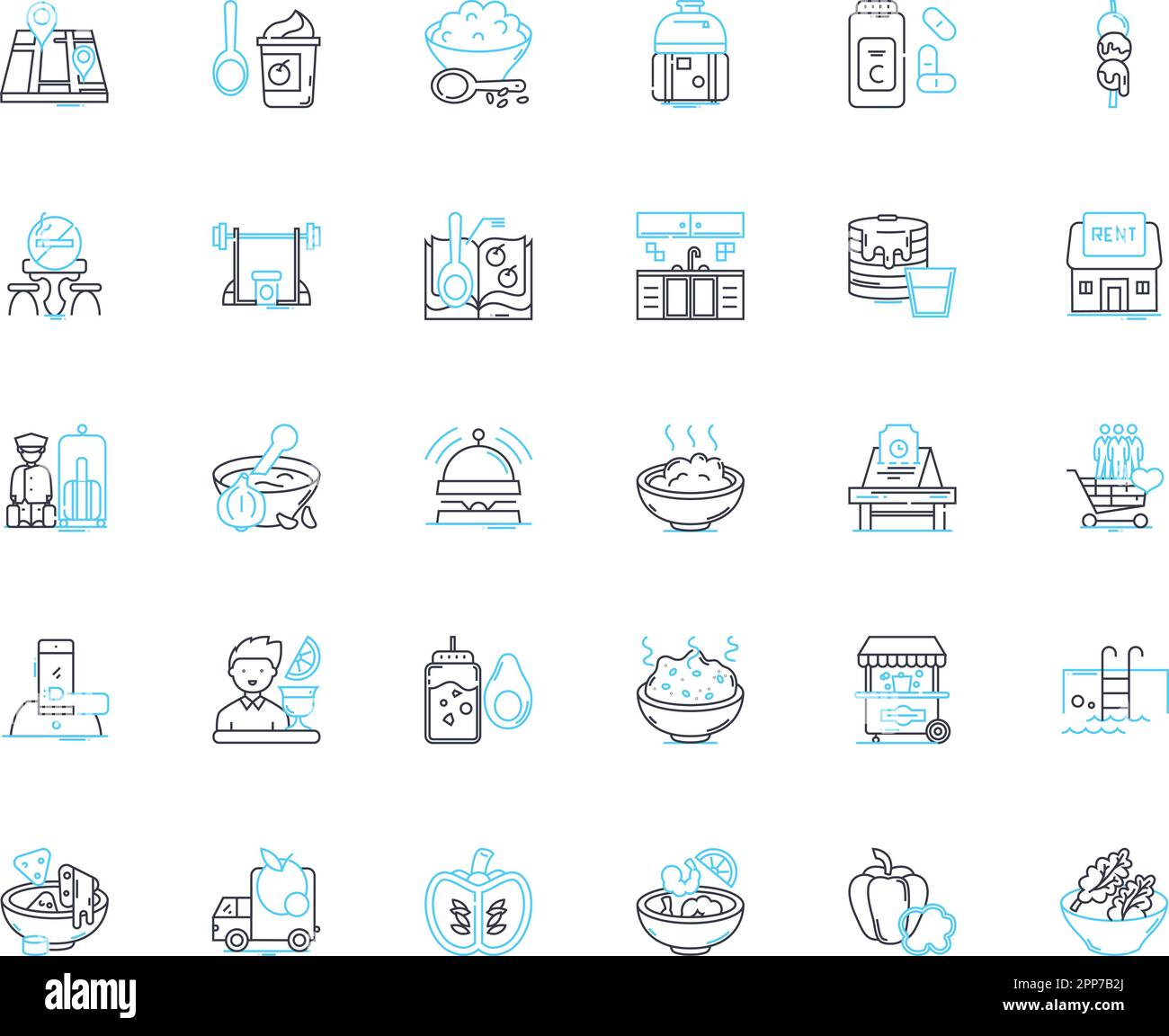 Buffet meals linear icons set. Feast, Spread, All-you-can-eat ...