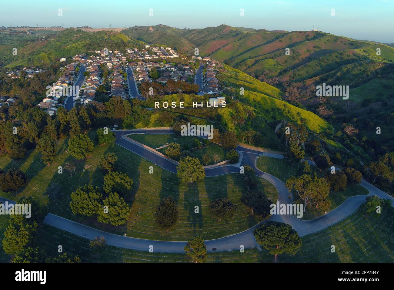 An aerial view rose hills memorial park mortuary cemetery hi-res stock ...