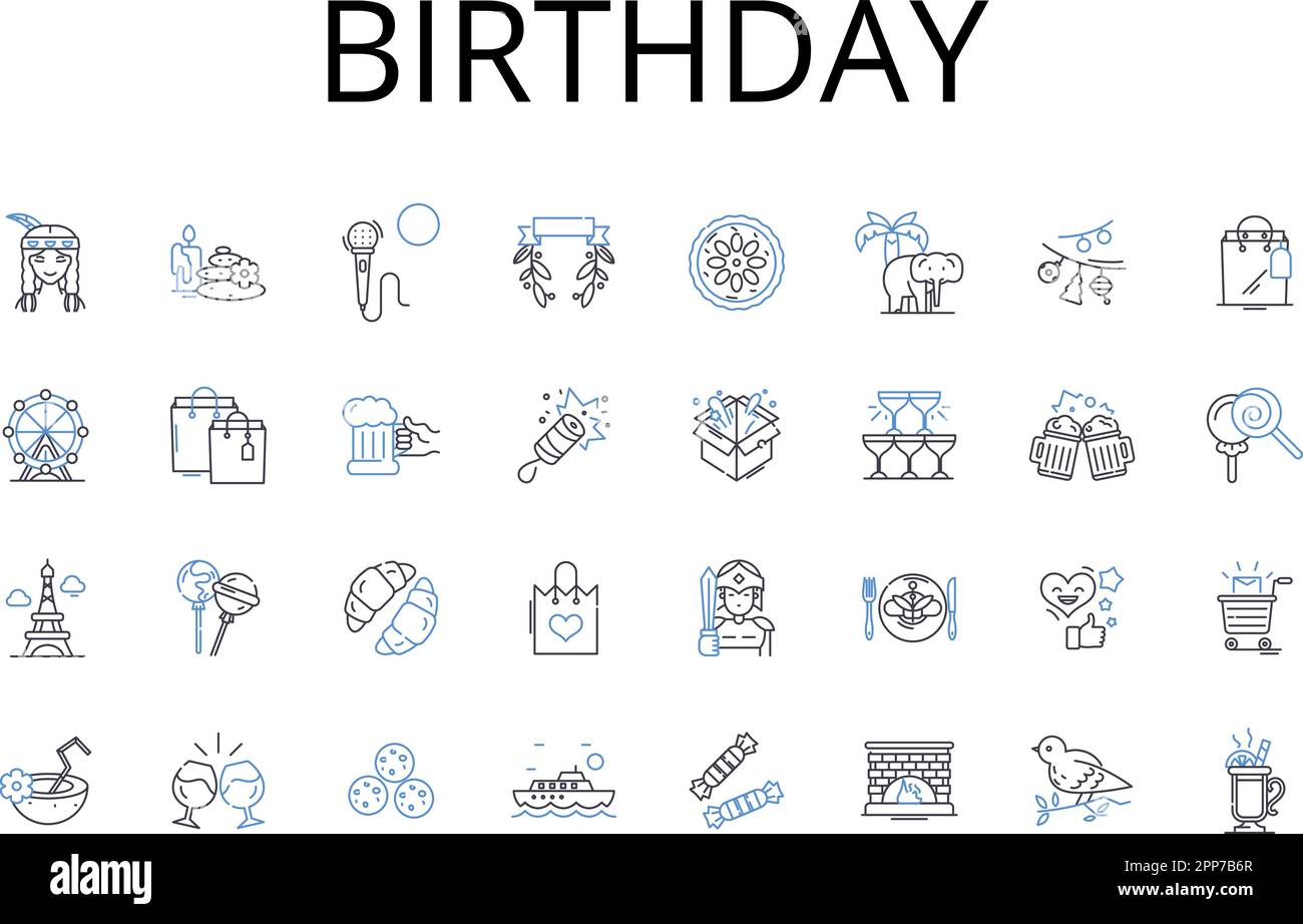 Birthday line icons collection. Birth anniversary, , , , , , vector and ...
