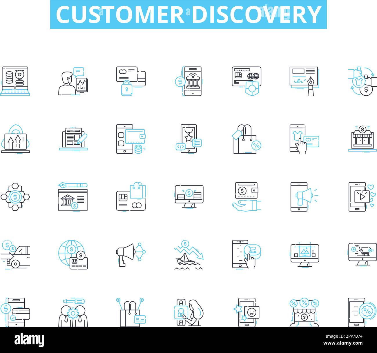 Customer discovery linear icons set. Insight, Feedback, Research, Validation, Exploration ...