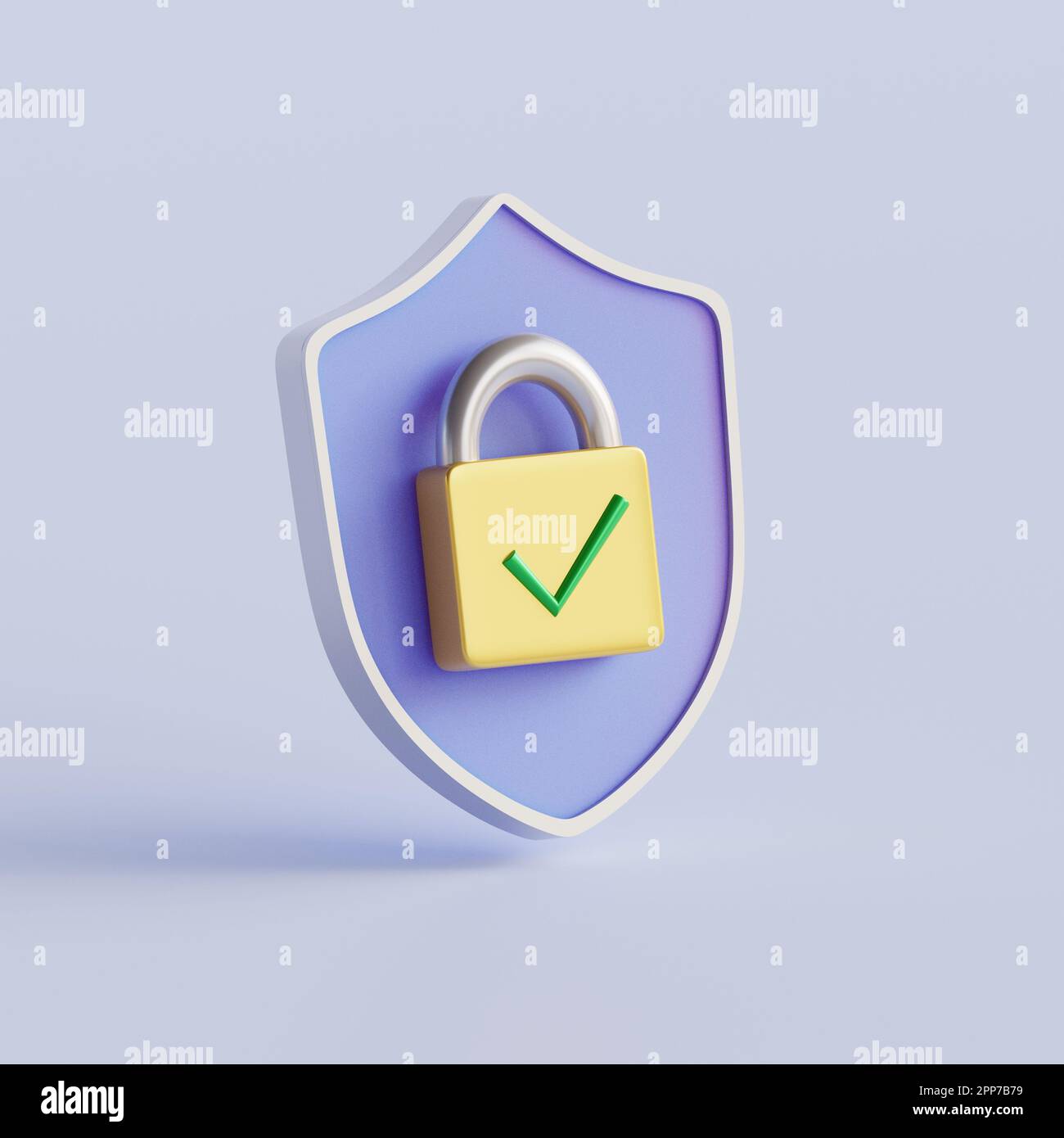 Digital privacy protection.Shield with padlock and check mark. 3d ...