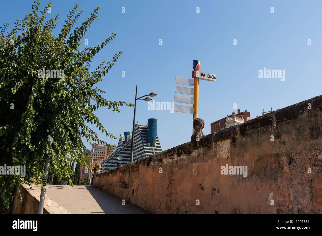 Valencia Sign and Descending Access Route to Turia Park, in Valencia ...