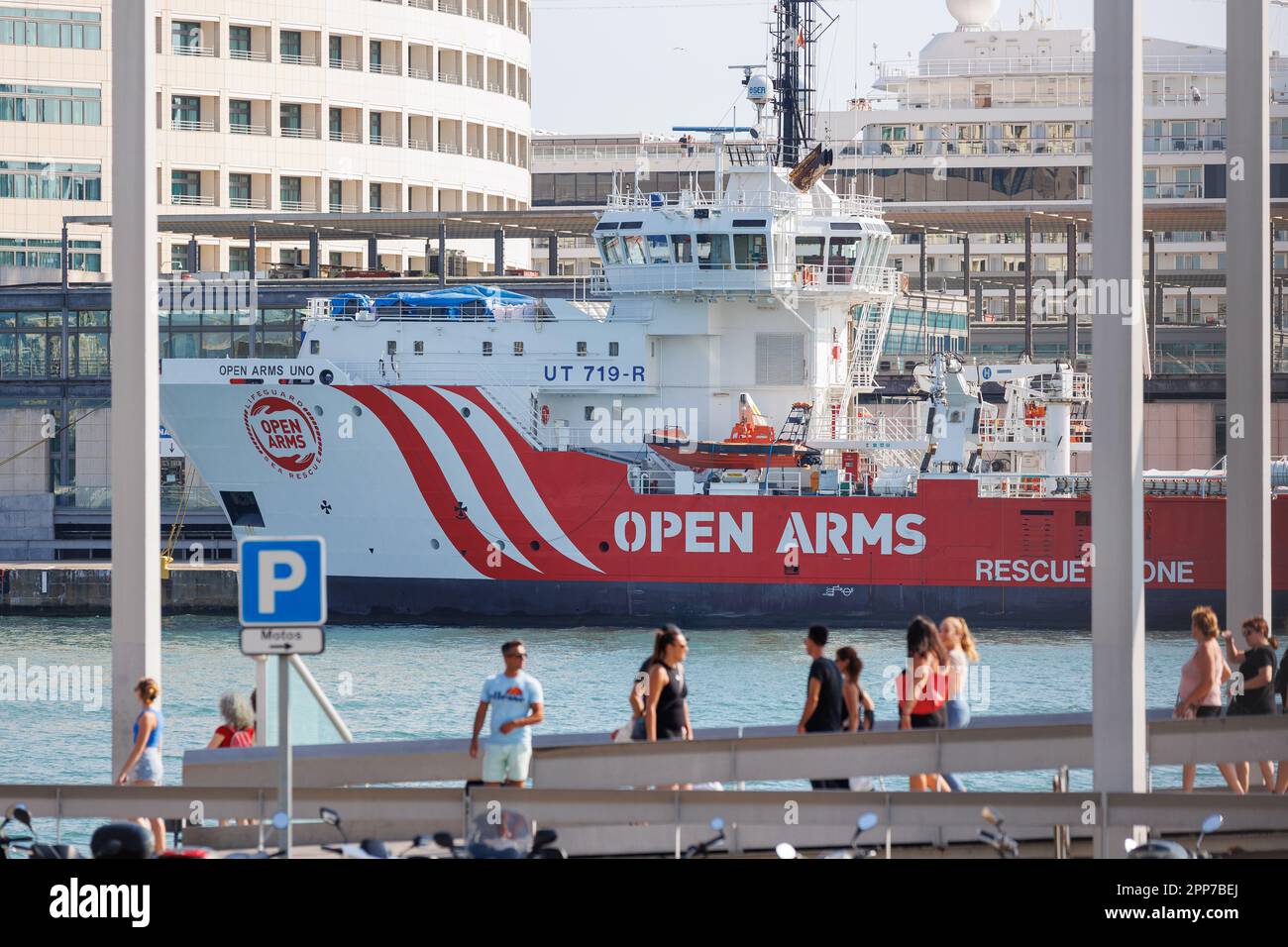 White and Red Open Arms Sea Rescue Lifeguard Boat to rescue Migrants ...