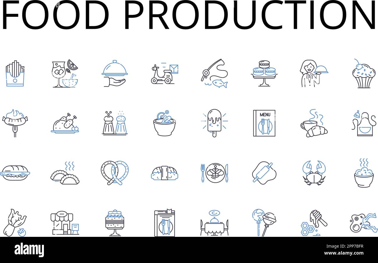 Food production line icons collection. Agriculture, Culinary arts ...
