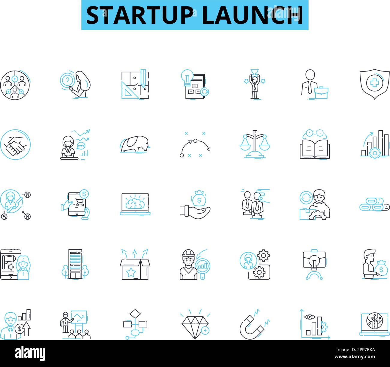 startup launch linear icons set. Momentum, Buzz, Launchpad, Catalyst ...