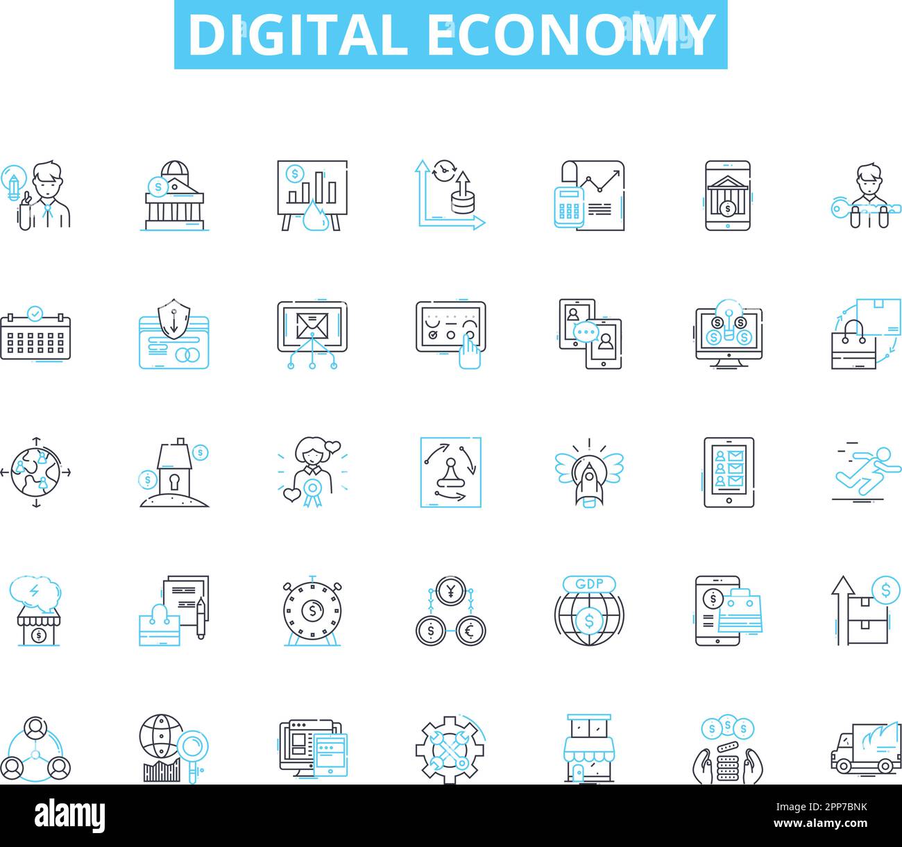 Digital economy linear icons set. E-commerce, Cryptocurrency ...