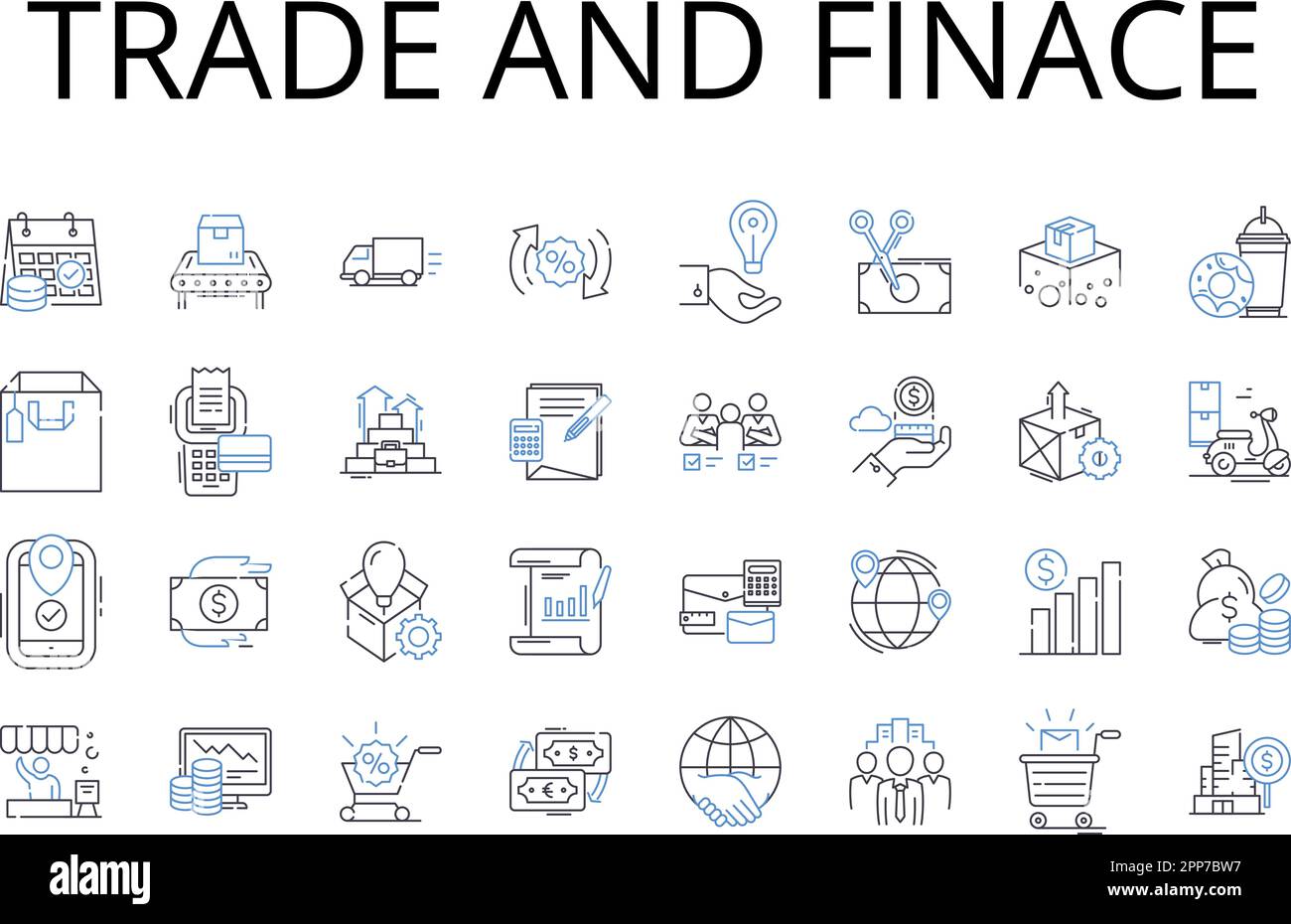 Trade and finace line icons collection. Commerce, Business ...