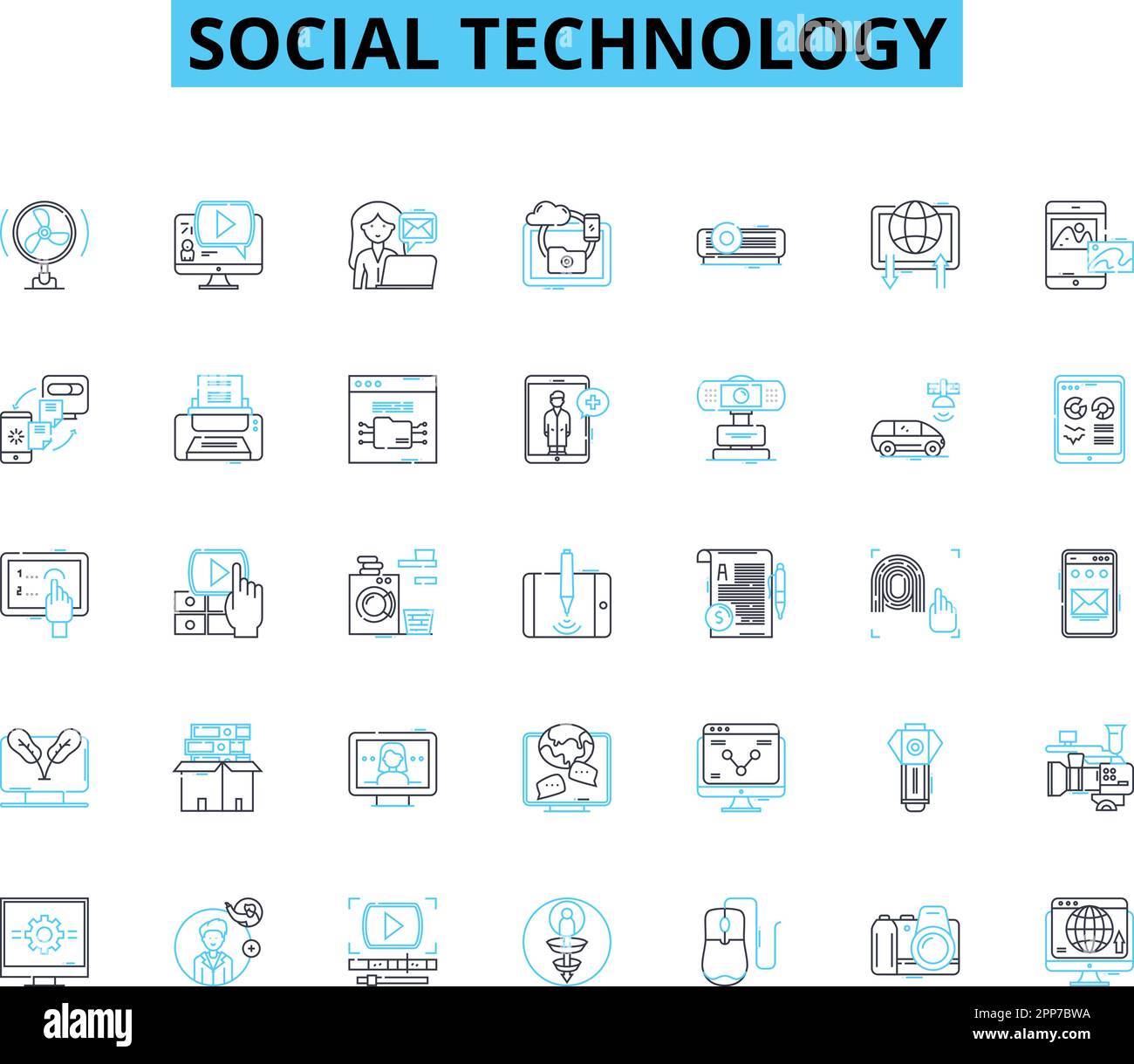 Social Technology Linear Icons Set Nerking Collaborative