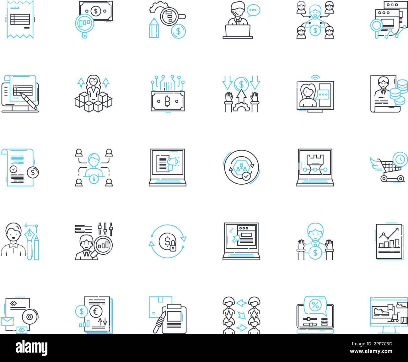 Economics linear icons set. Inflation, Recession, Supply, Demand ...