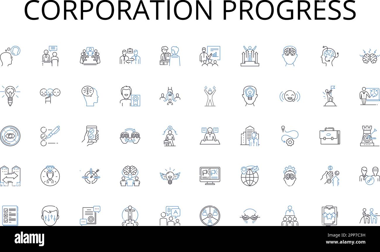 Corporation progress line icons collection. Business, Marketing, Economics, Accounting, Finance ...