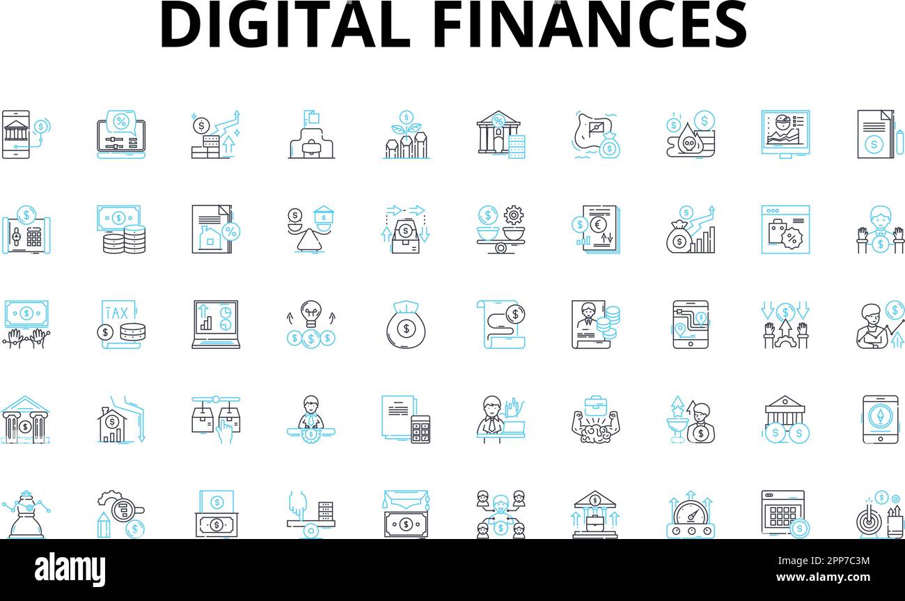 Digital finances linear icons set. Cryptocurrency, Blockchain, Fintech ...