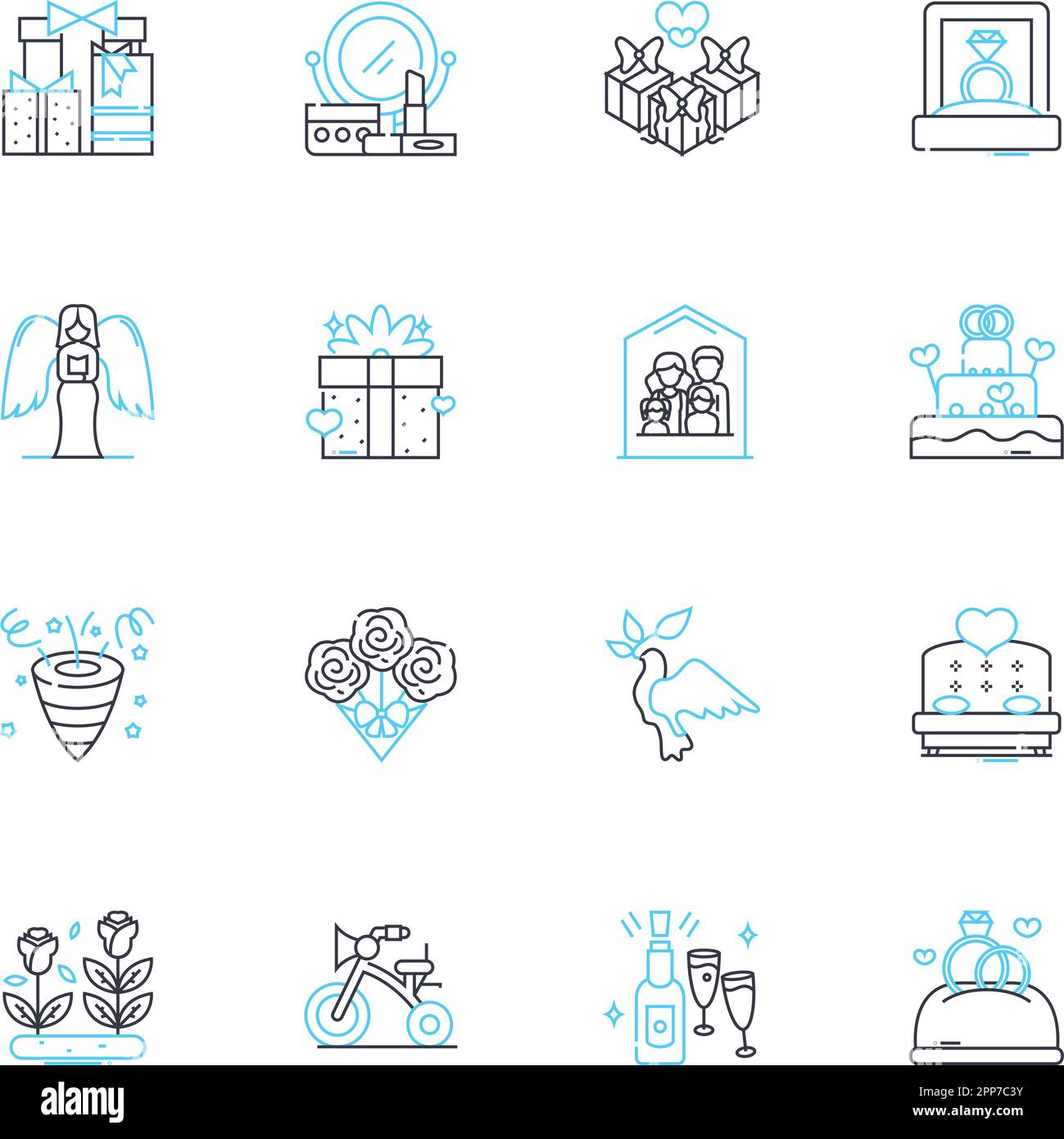 Nuptials linear icons set. Wedding, Ceremony, Marriage, Bridal, Groom ...