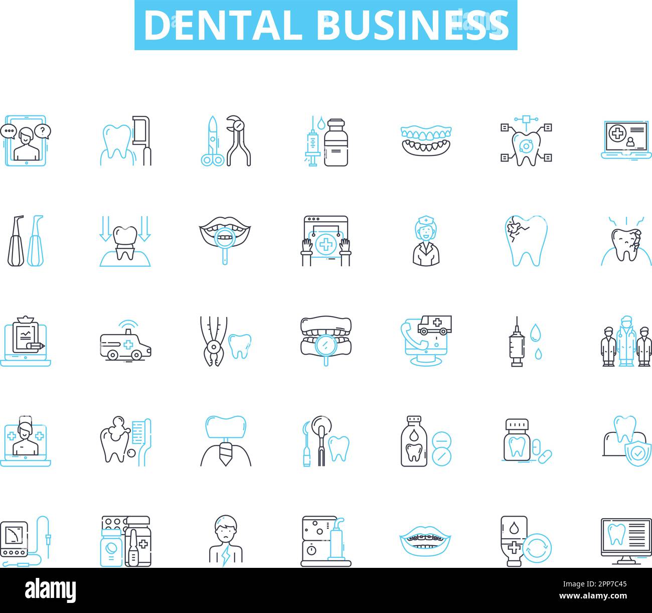 Dental business linear icons set. Braces, Teeth, Floss, Implants ...