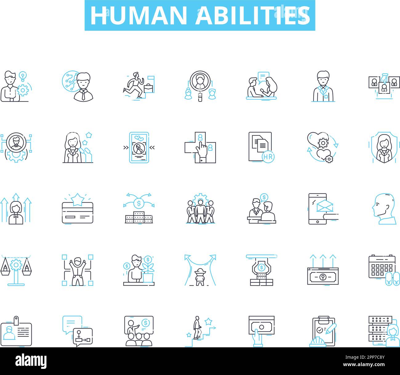 Human abilities linear icons set. Resilience, Creativity, Intelligence ...