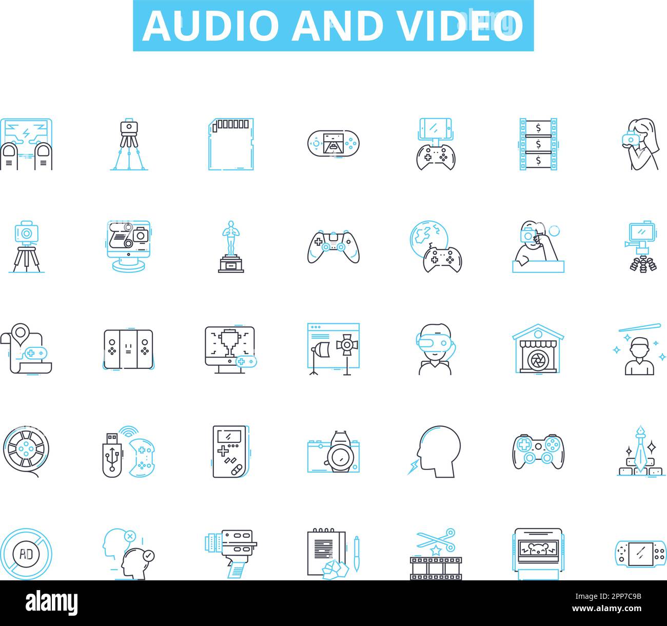 audio and video linear icons set. Playback, Streaming, Editing, Mixing ...