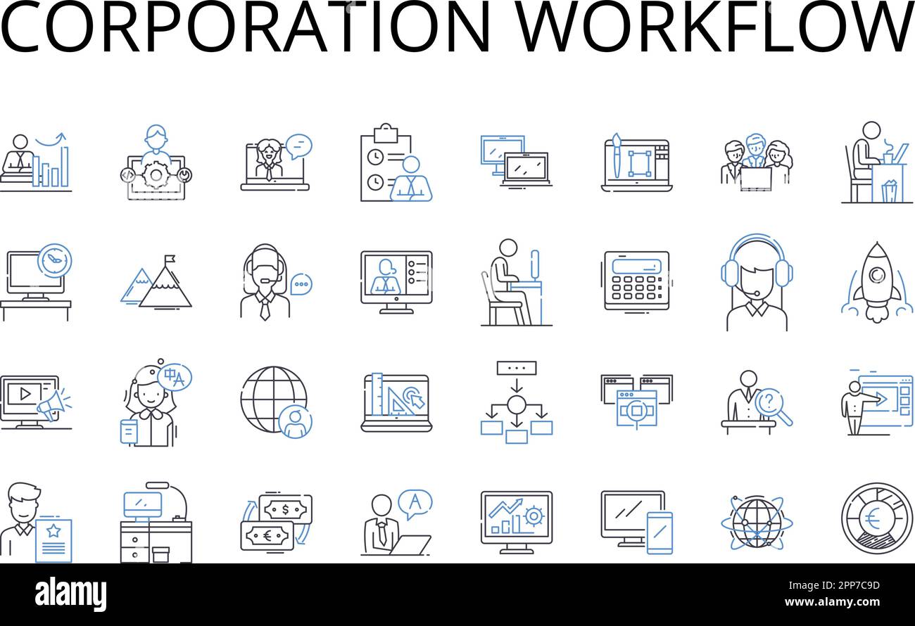 Corporation Workflow Line Icons Collection Company Process Business Operations Enterprise