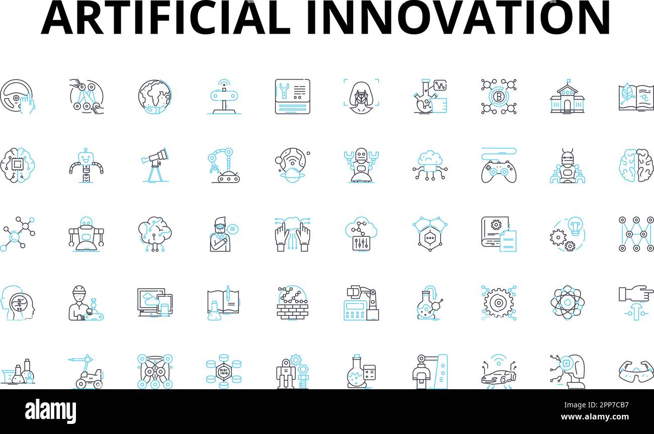 Artificial innovation linear icons set. Automation, Robotics, Machine-learning, Nanotechnology ...