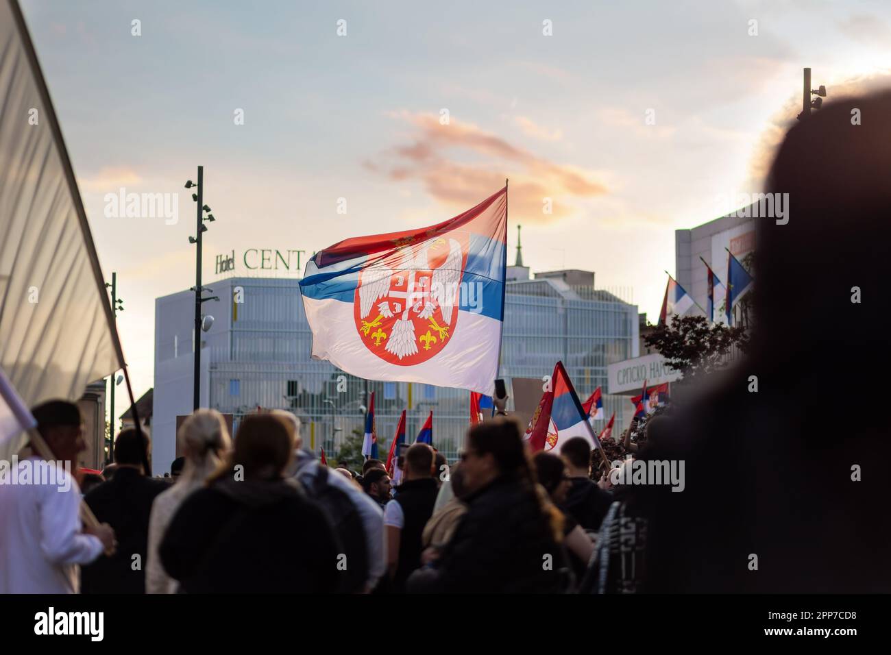 Political rally of the people on street. Demonstration and protest ...