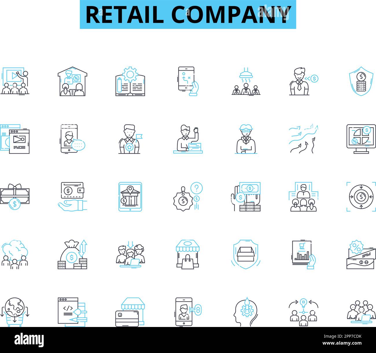 Retail company linear icons set. Products, Sales, Store, Brand ...