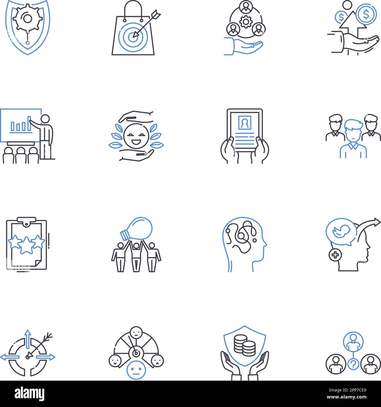 Stakeholder engagement outline icons collection. Collaboration, Trust ...