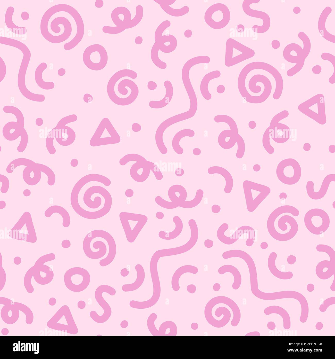 Cute pink line squiggle doodle seamless pattern in memphis style ...