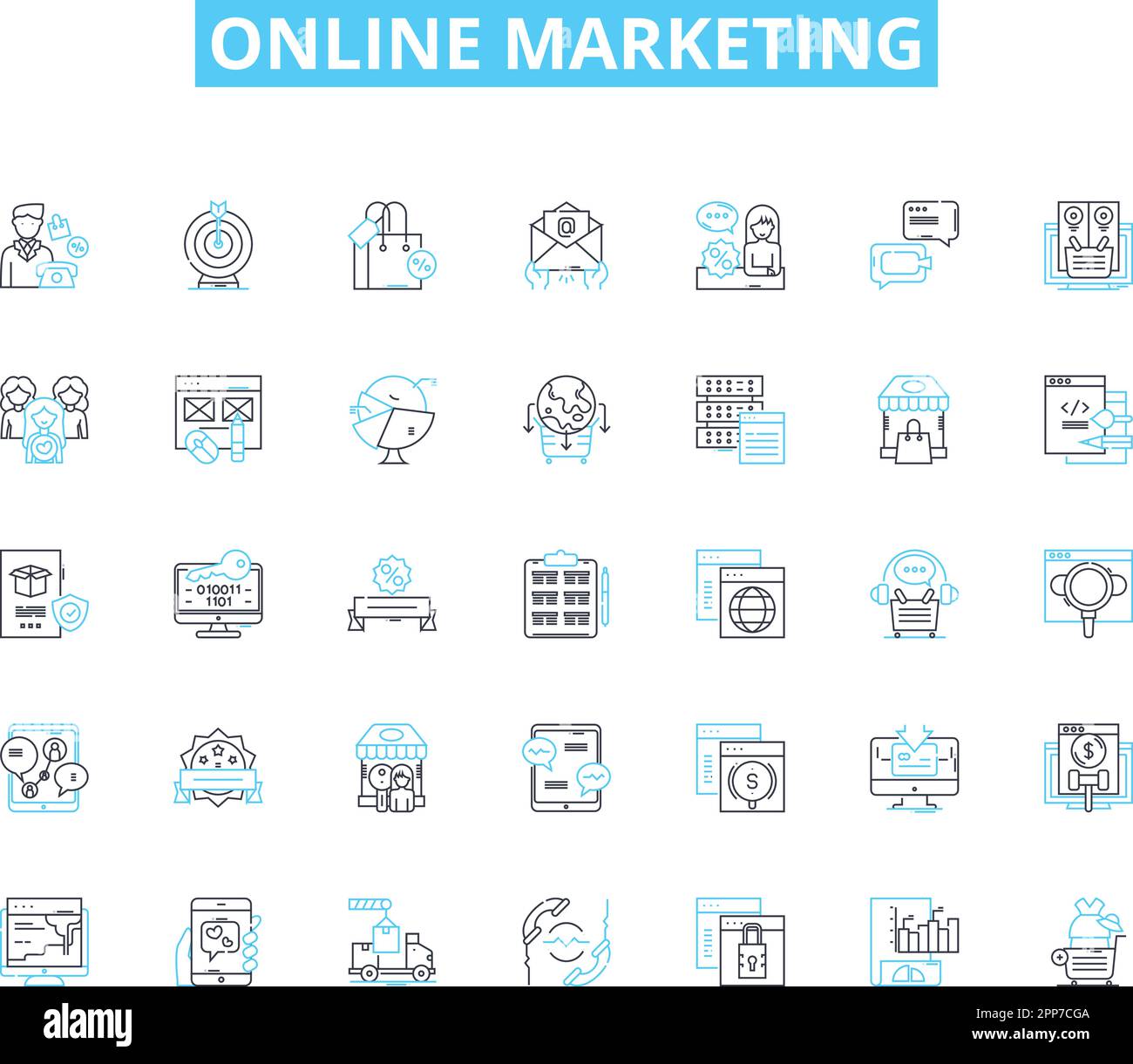 Online marketing linear icons set. SEO, PPC, Analytics, Content, Social ...