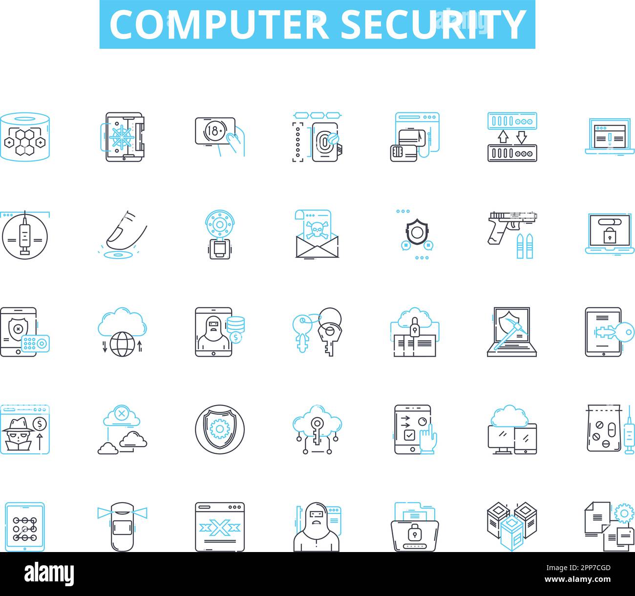 Computer Security Linear Icons Set Firewall Cryptography Malware Authentication Encryption