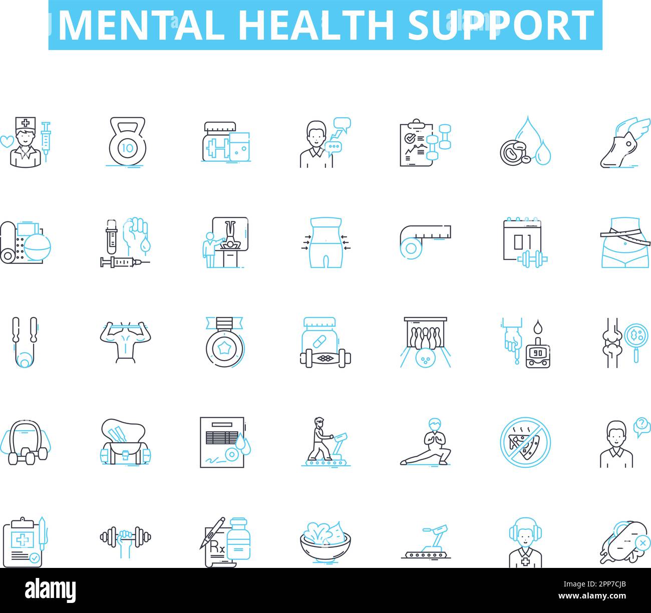 Mental health support linear icons set. Therapy, Counseling, Support ...
