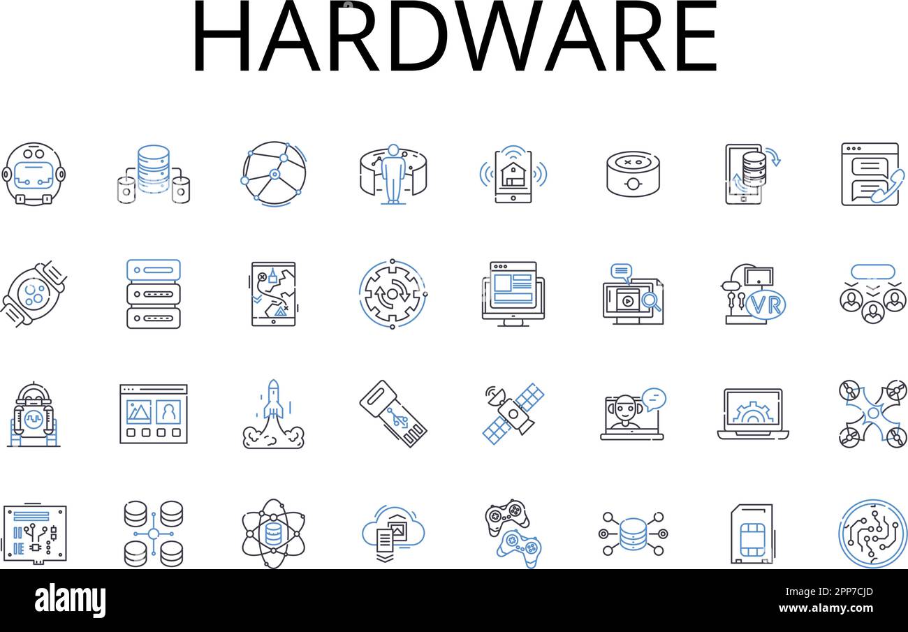 Hardware line icons collection. Tools, Equipment, Devices, Compnts ...