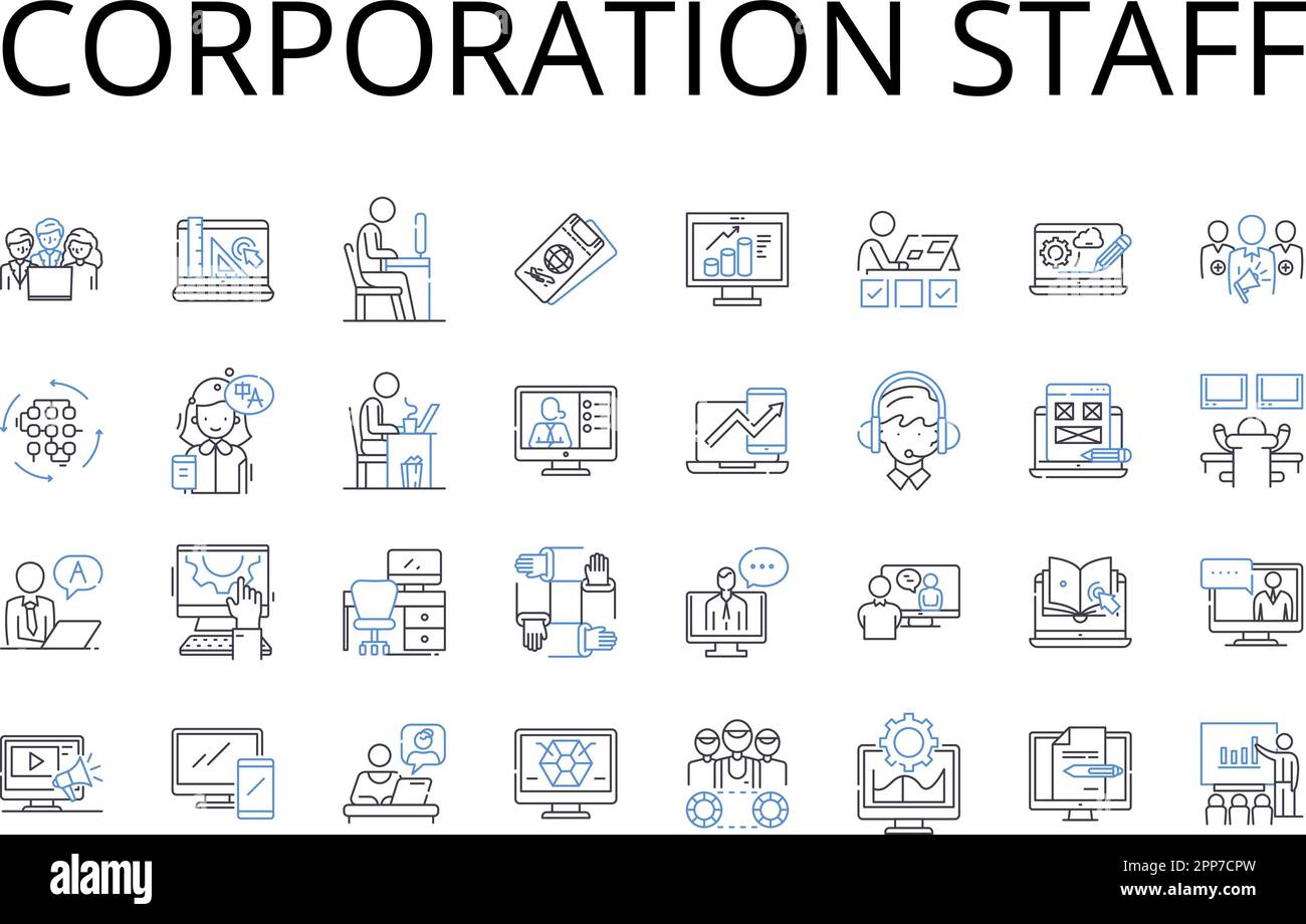 Corporation staff line icons collection. Business workers, Firm ...