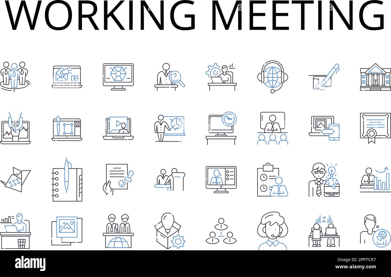 Working meeting line icons collection. Planning session, Team ...
