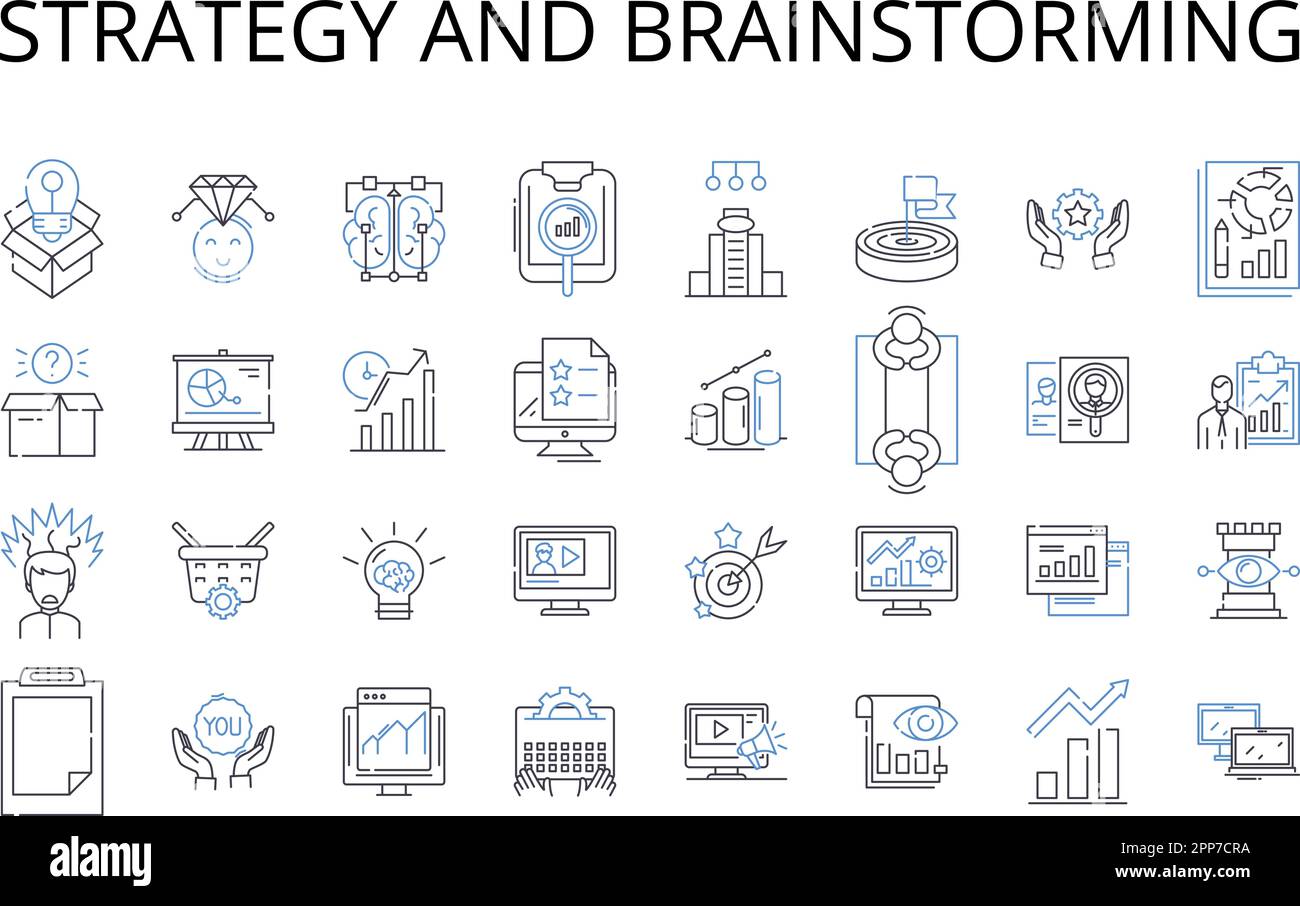 Strategy and brainstorming line icons collection. Planning and scheming ...