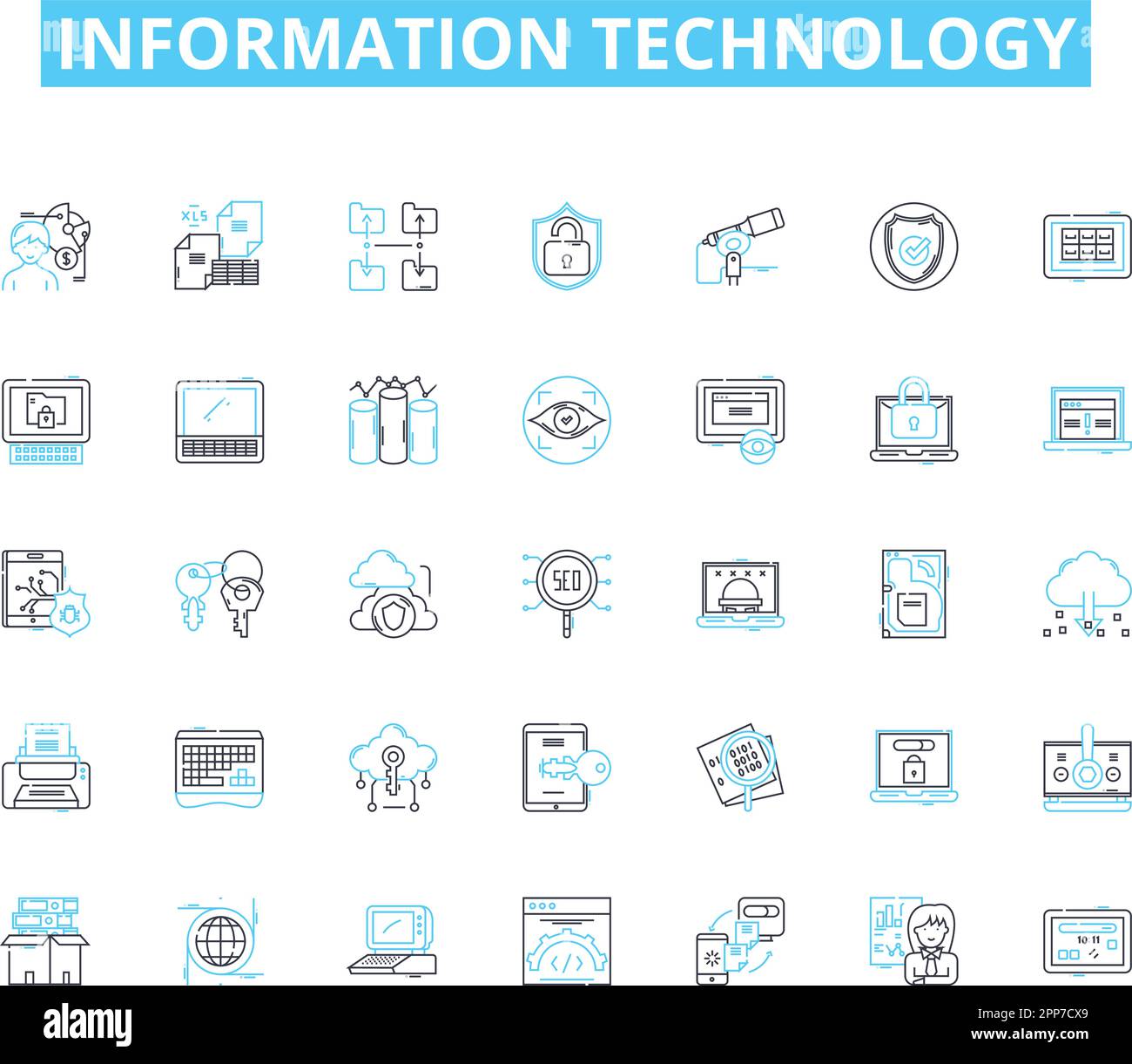 Information Technology Linear Icons Set Digital Nerk Cloud Cybersecurity Coding Analytics