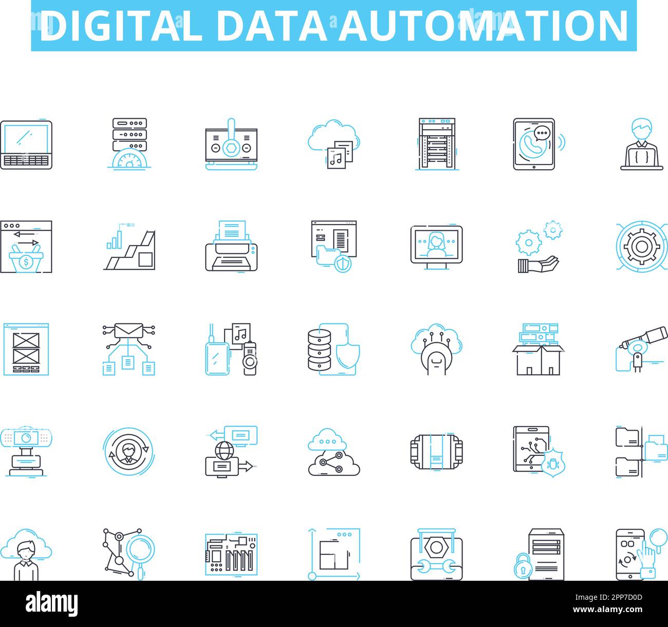 Digital Data Automation Linear Icons Set Algorithm Analytics Automation Backend Big Data