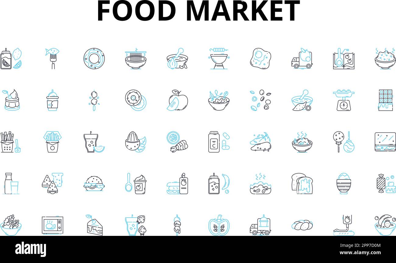 Food market linear icons set. Produce, Bakery, Meat, Seafood, Deli ...