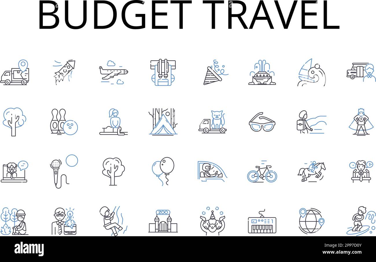 Budget travel line icons collection. Eco-tourism, Boutique hotel, Road ...
