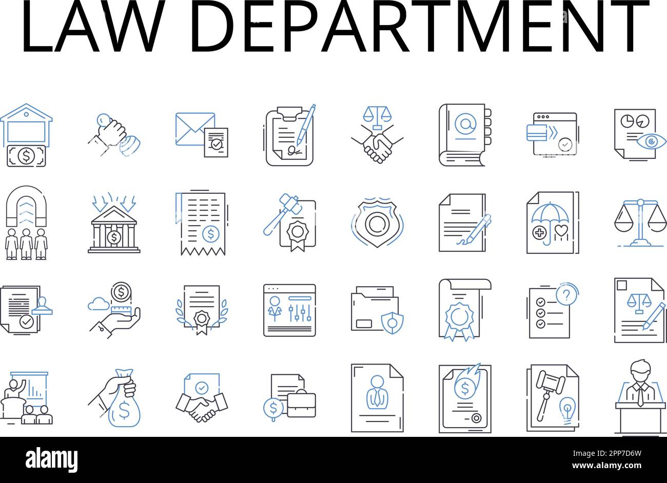 Law department line icons collection. Training center, Research wing ...