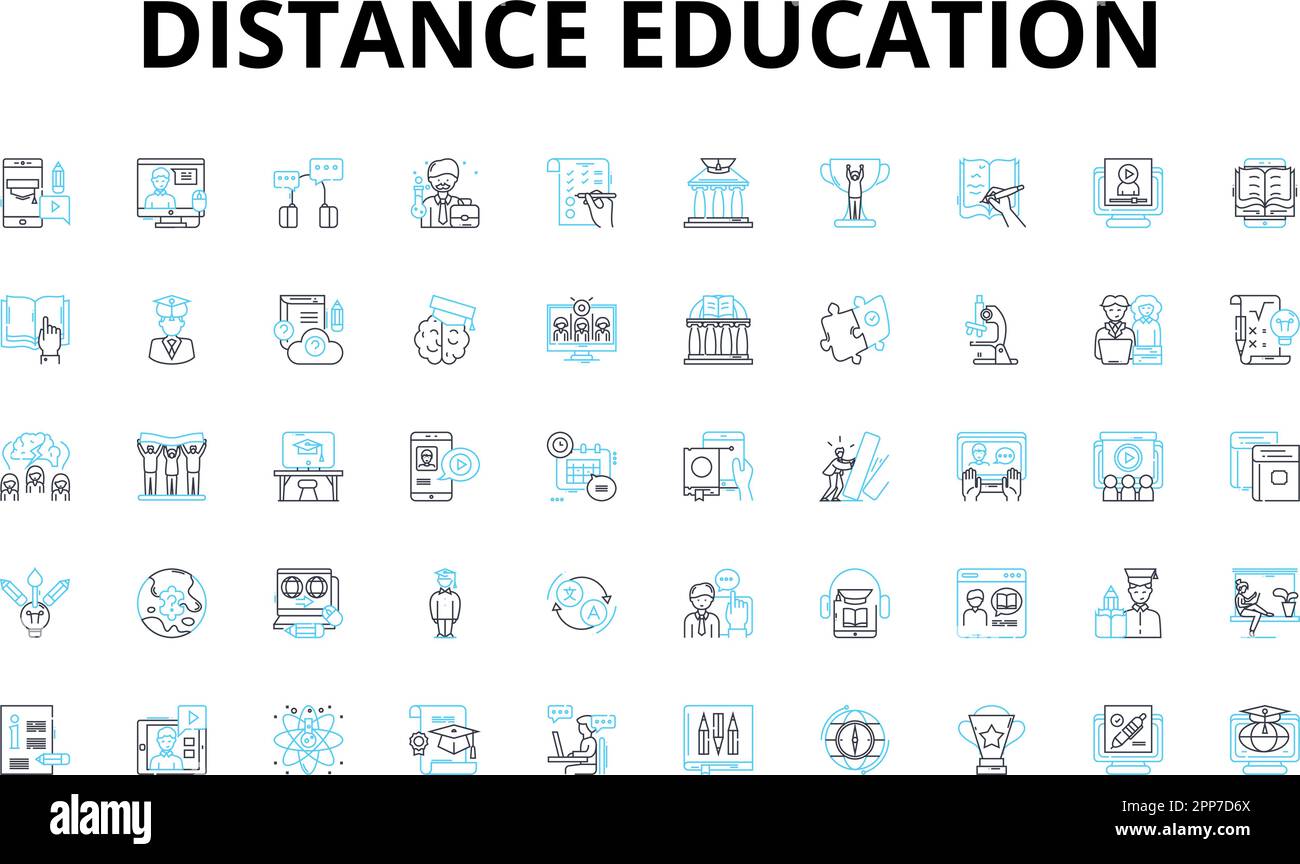 Distance education linear icons set. E-learning, Online, Digital ...