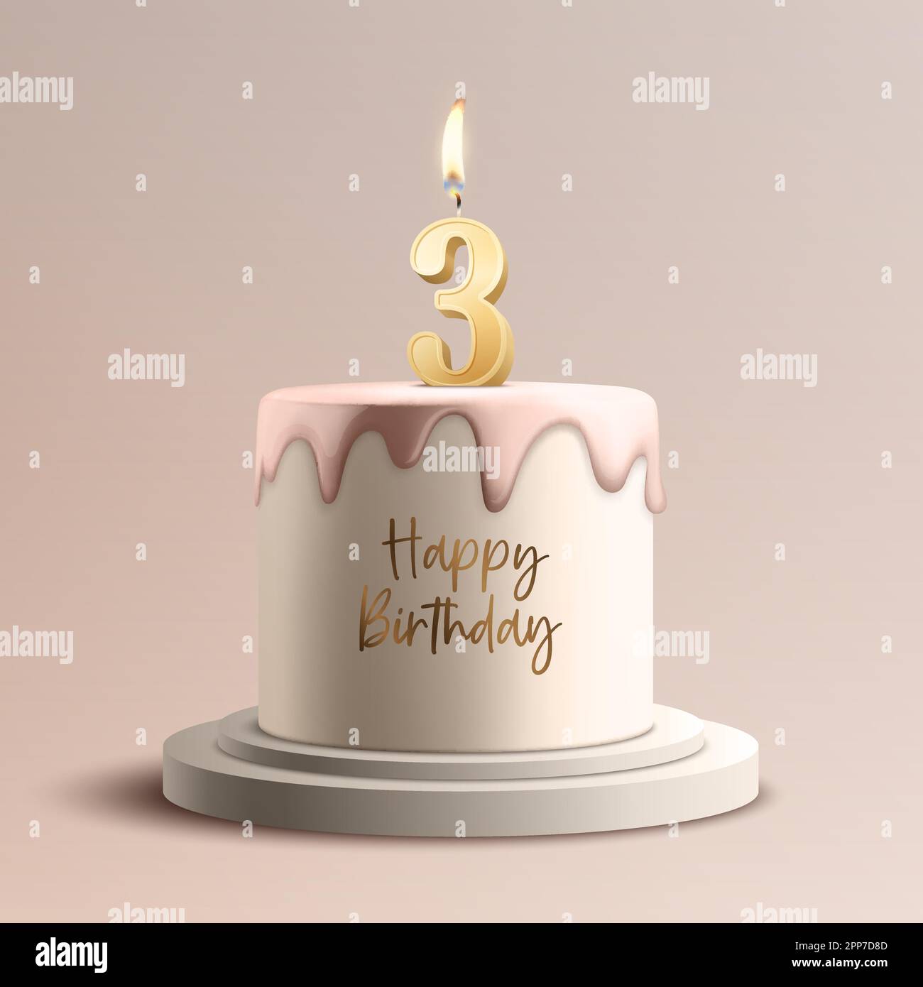 Three Years. Vector Birthday Anniversary Sweet Cake. Greeting Card ...