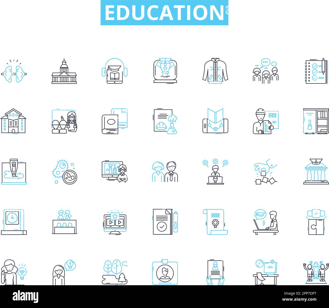 Education linear icons set. Learning, Knowledge, Teaching, Instruction, Curriculum, Classroom ...