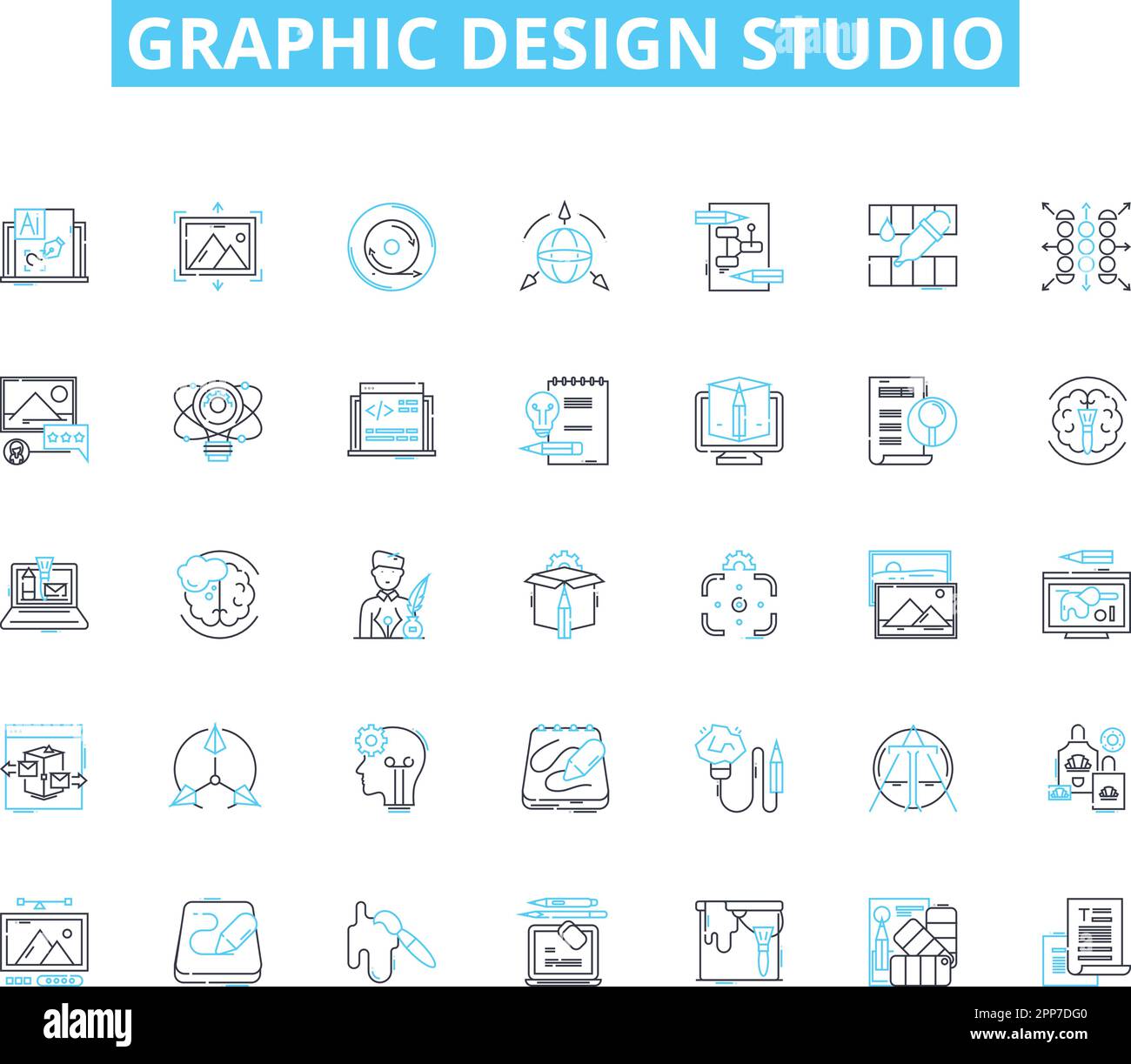 Graphic design studio linear icons set. Creativity, Typography ...