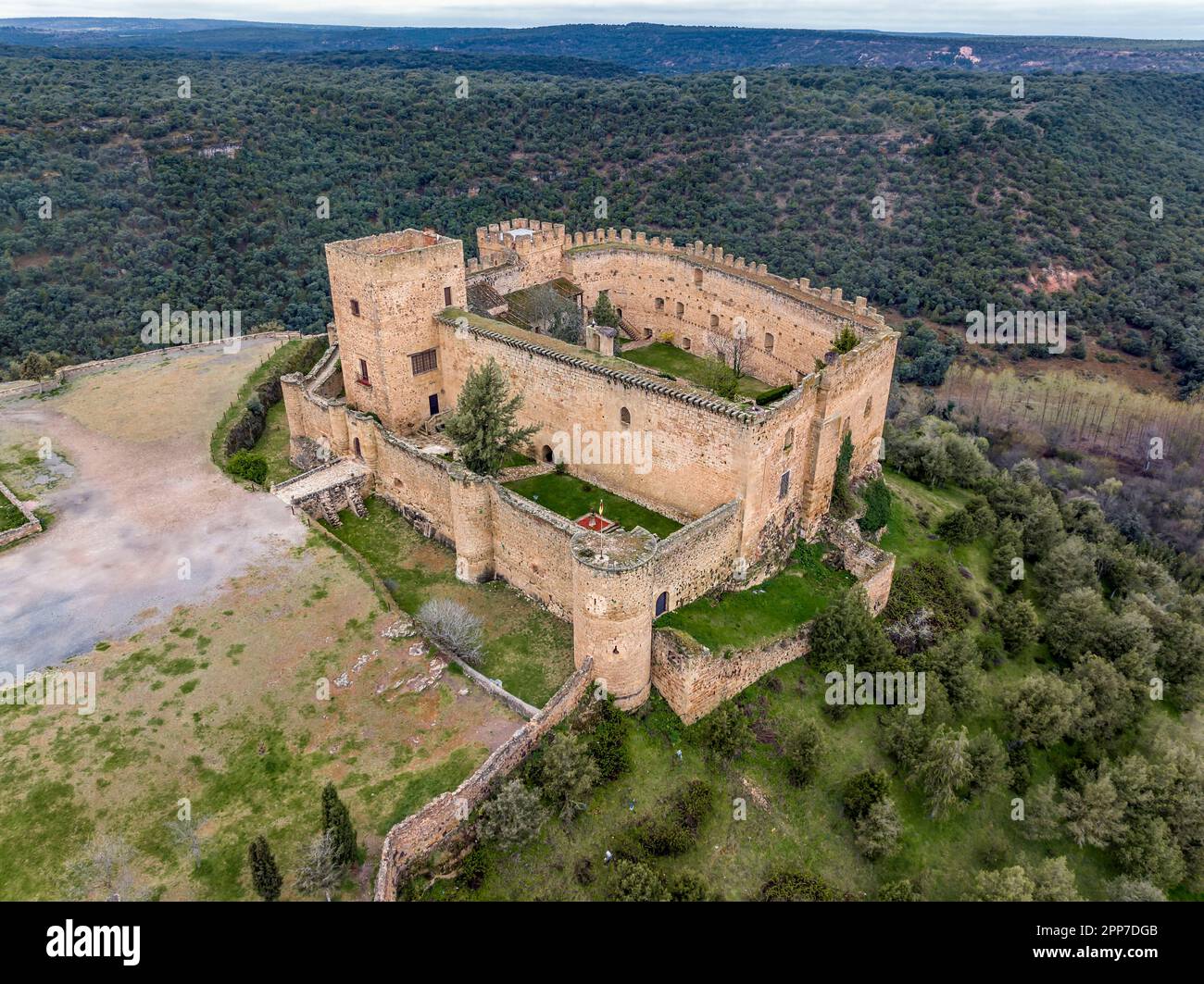 Medieval castle of Pedraza built on the esplanade of the fields of ...