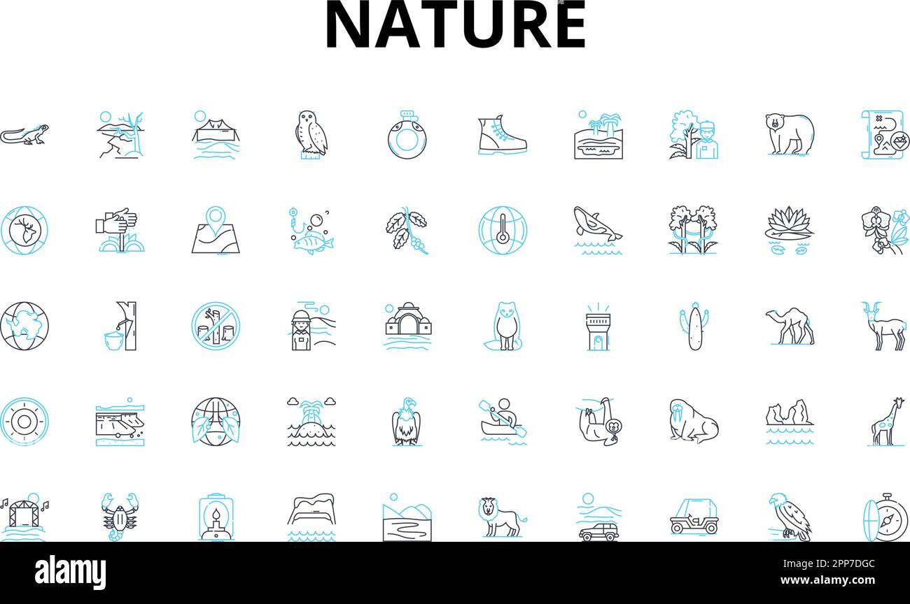 Nature linear icons set. Forest, Mountain, River, Ocean, Lake, Sky ...