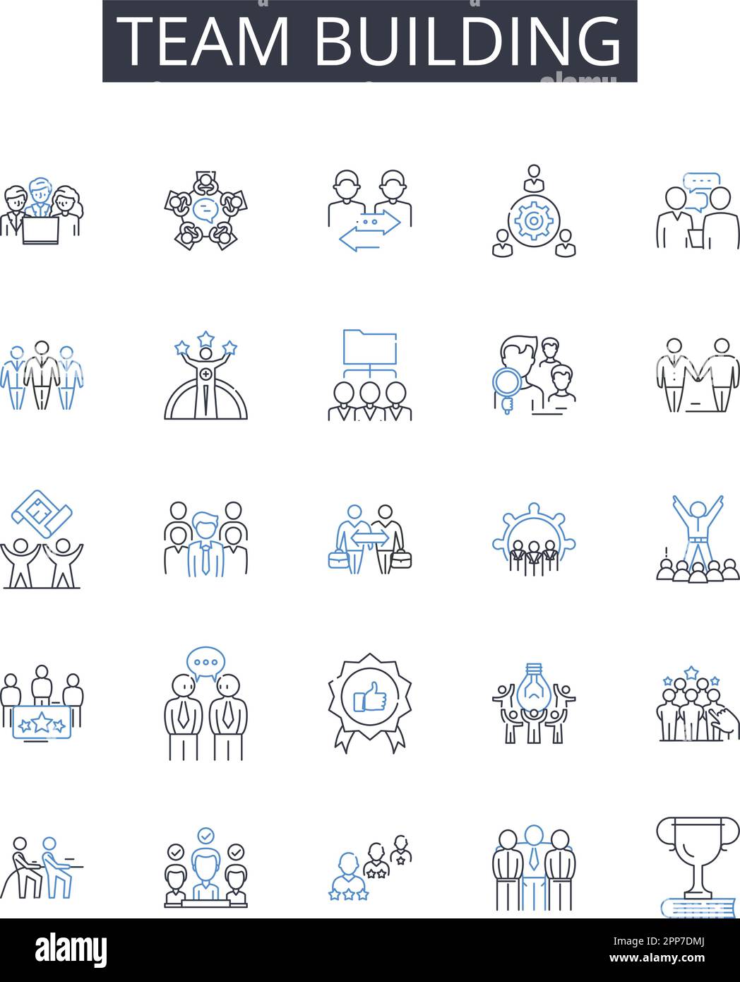 Team building line icons collection. Bonding exercises, Group ... Team building line icons collection. Bonding exercises, Group ...