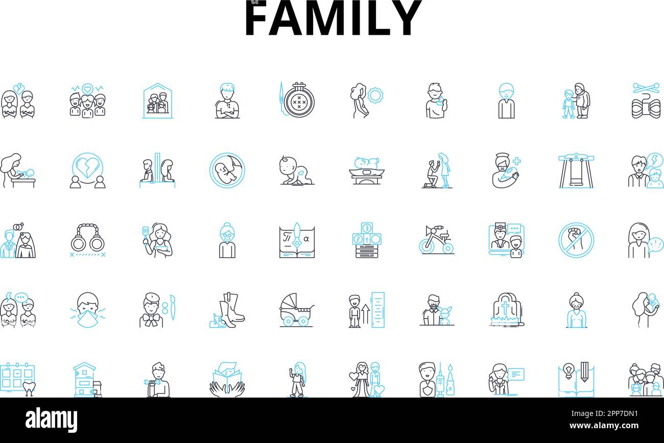 Family linear icons set. Love, Bond, Unity, Belonging, Support, Trust ...