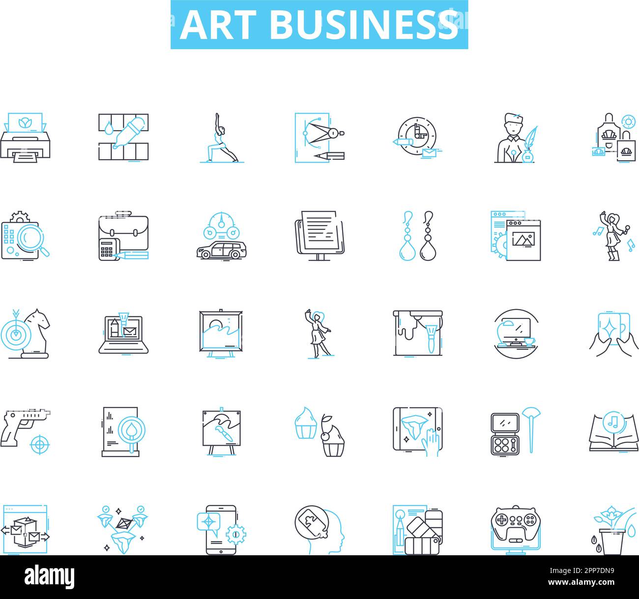 Art business linear icons set. Gallery, Exhibit, Selling, Auction ...