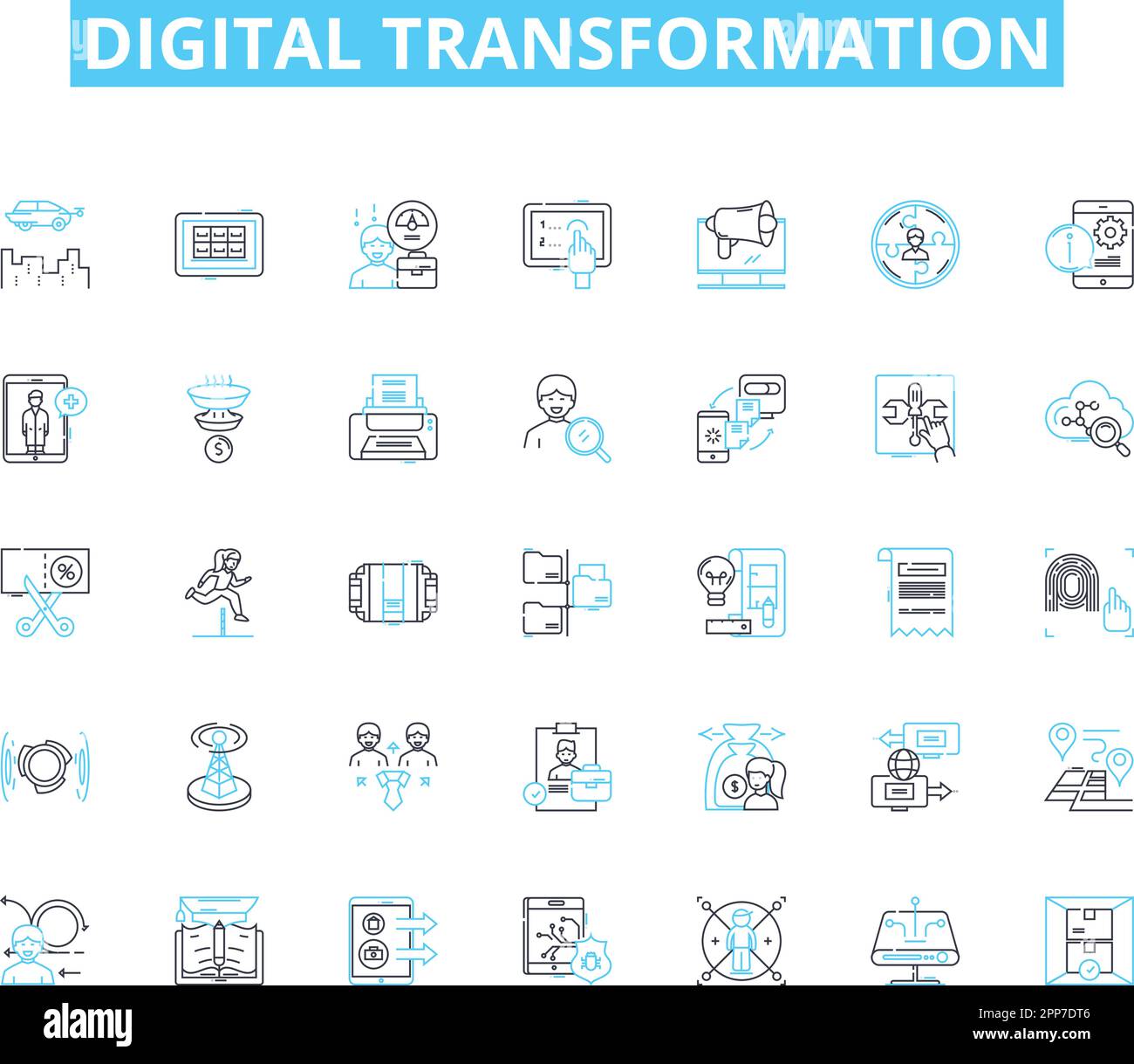 Digital Transformation Linear Icons Set Disruption Innovation Agility Connectivity