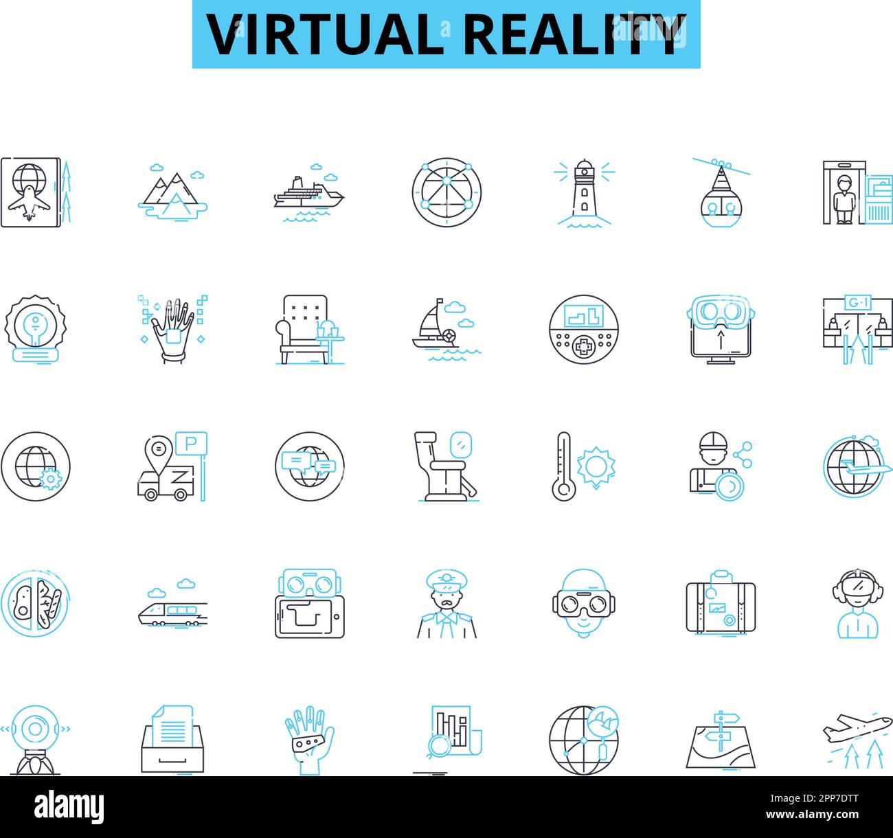 Virtual reality linear icons set. Immersive, Interactive, Simulated, Digital, Spatial ...