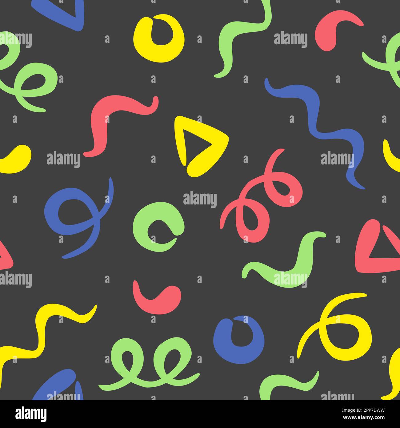 Colourful line squiggle doodle seamless pattern in memphis style ...