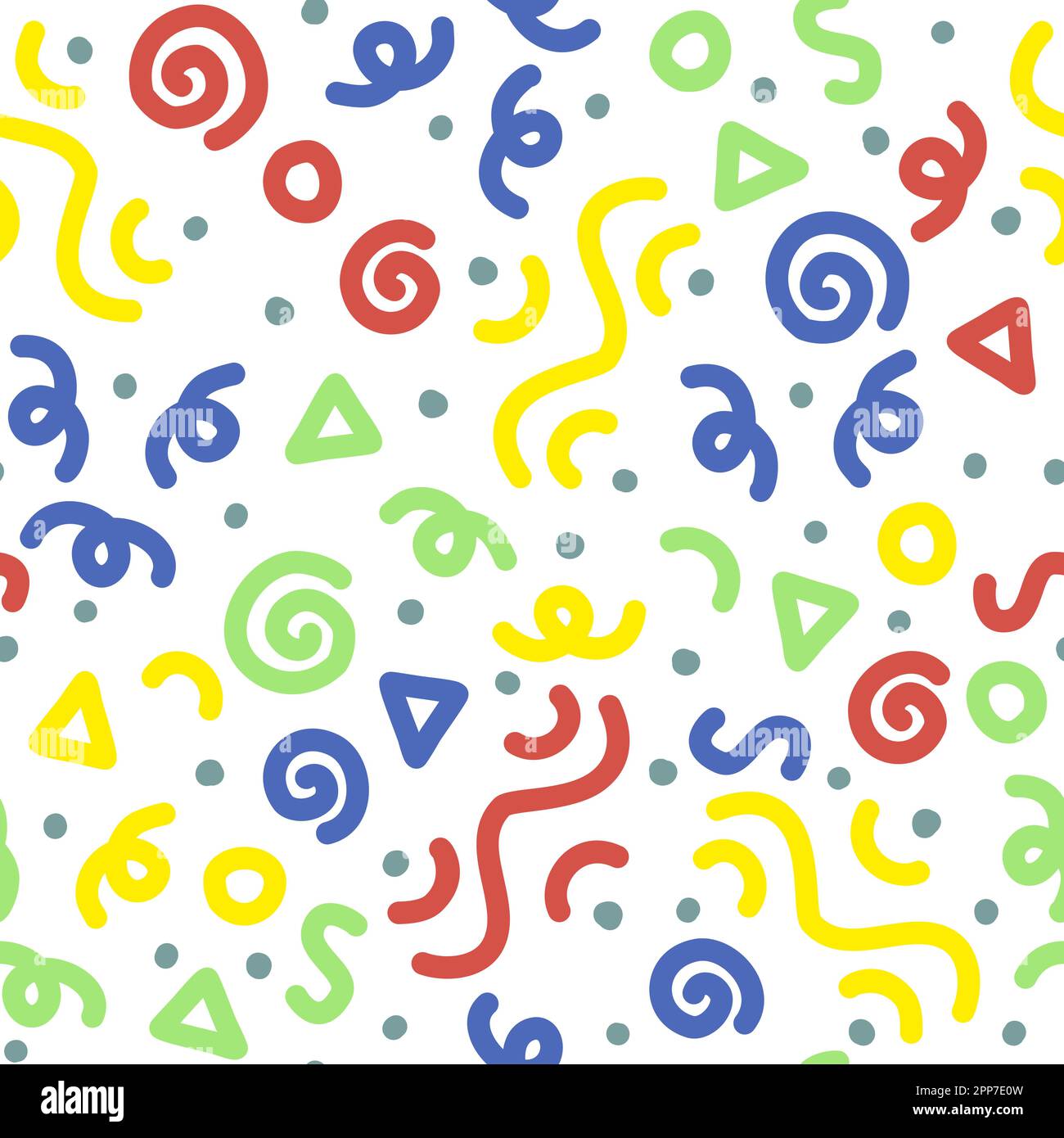 Colourful line squiggle doodle seamless pattern, abstract style ...